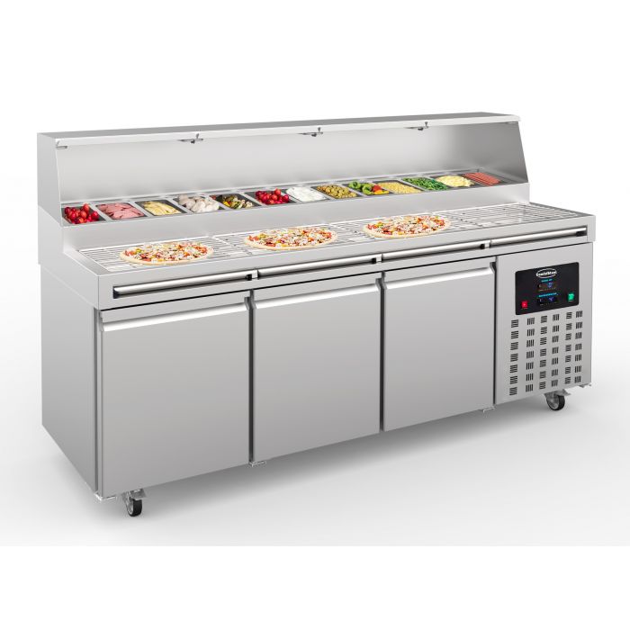 Burger-Pizza Prep Table met 3 deuren | Met saladette 13x 1/3 GN | Pro ...